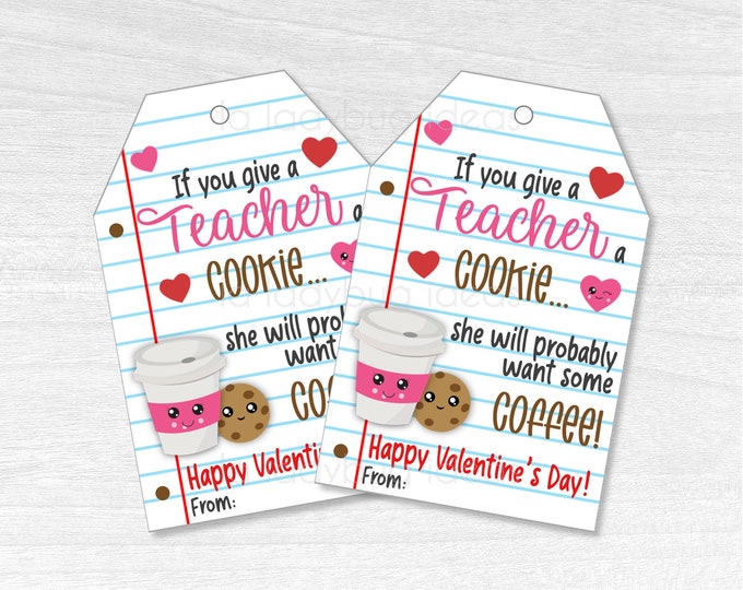 Valentines Gift Tag Teacher. Printable Teacher Gift Tags. Printable ...