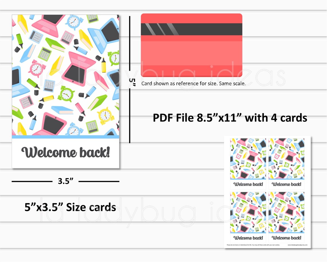 Printable mini Cookie card. Back to school card for cookies. | Etsy