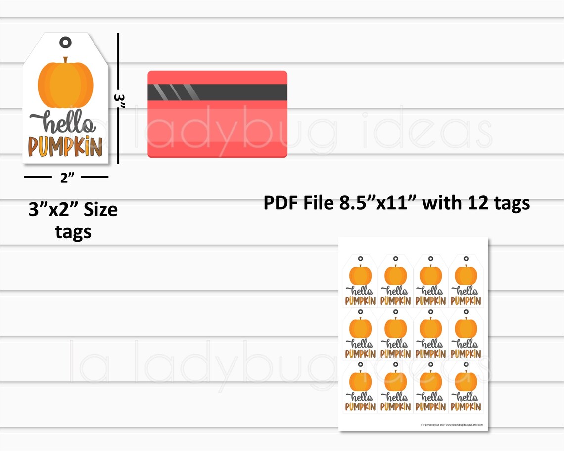 Hello Pumpkin Gift Tag. Tags for Fall gifts. Printable PDF. | Etsy