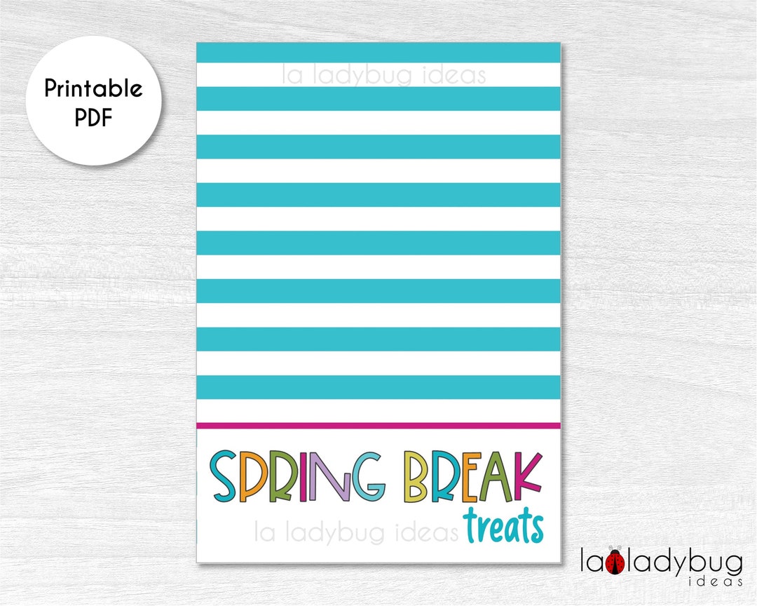 Spring Break Printable Cookie Card. Spring Card for Cookies. Digital ...