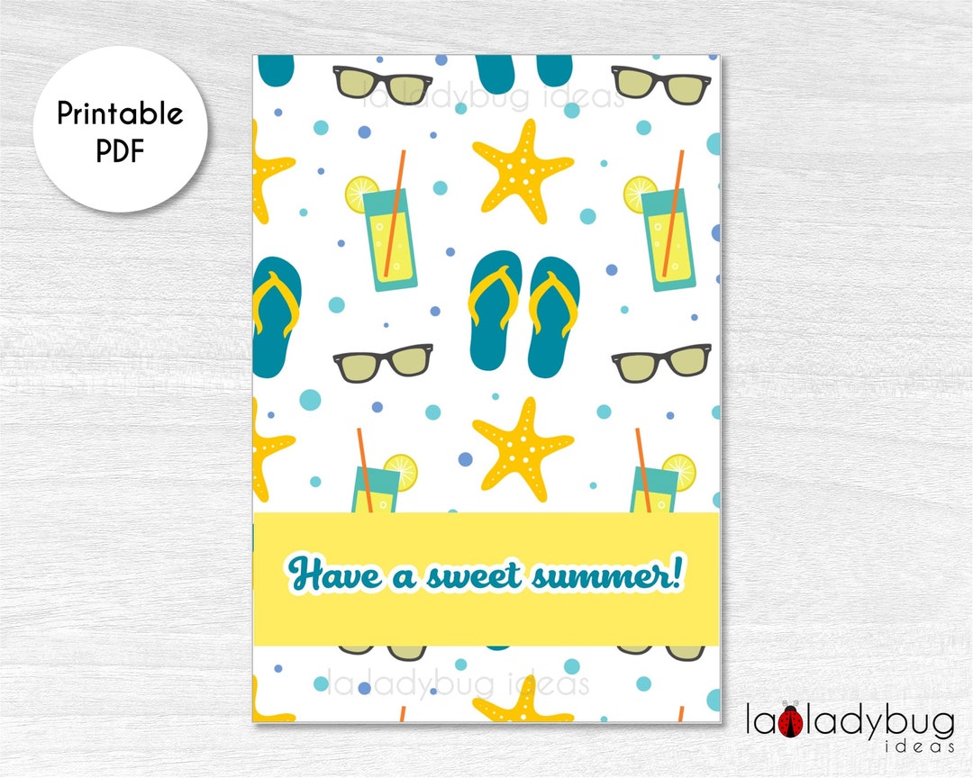 Printable Cookie Card. Summer Card for Cookies. Digital Cookie Treat ...