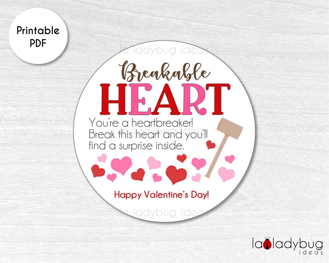 Breakable Heart Chocolate Tag. Breakable Heart Custom Tag. Printable ...