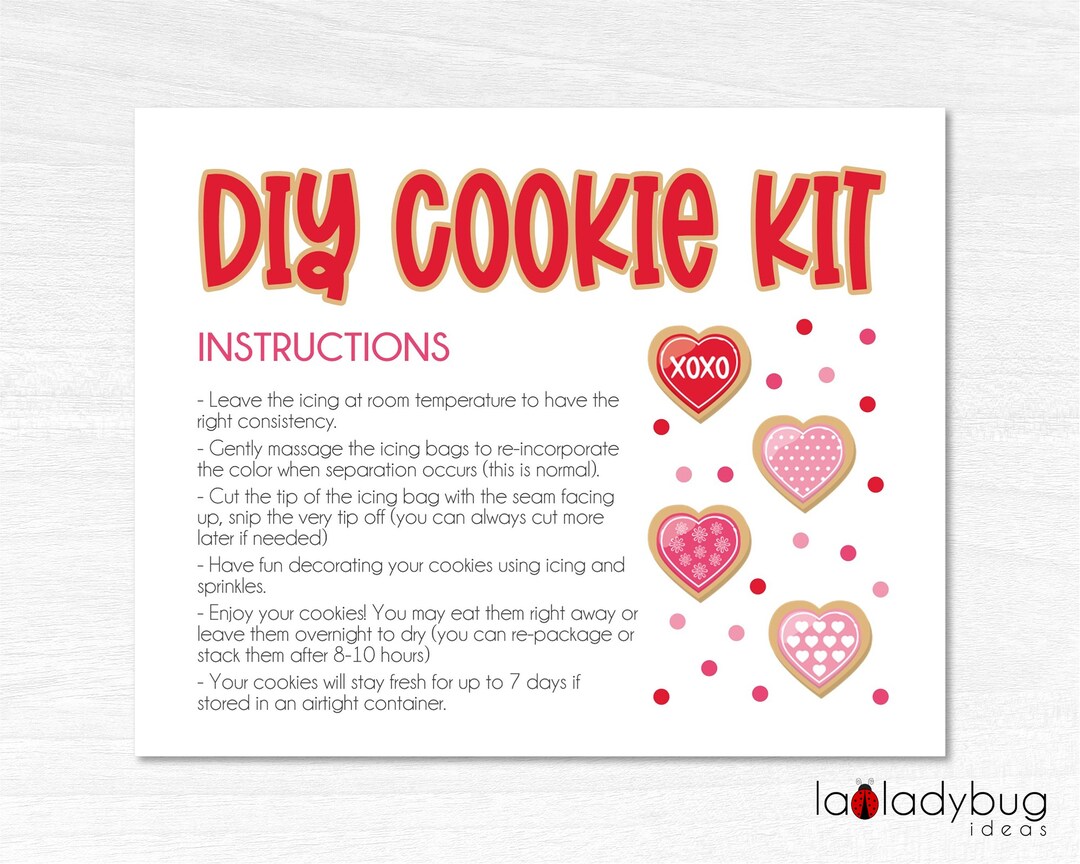Printable Card for Valentines DIY Cookie Kit Instructions. Printable ...