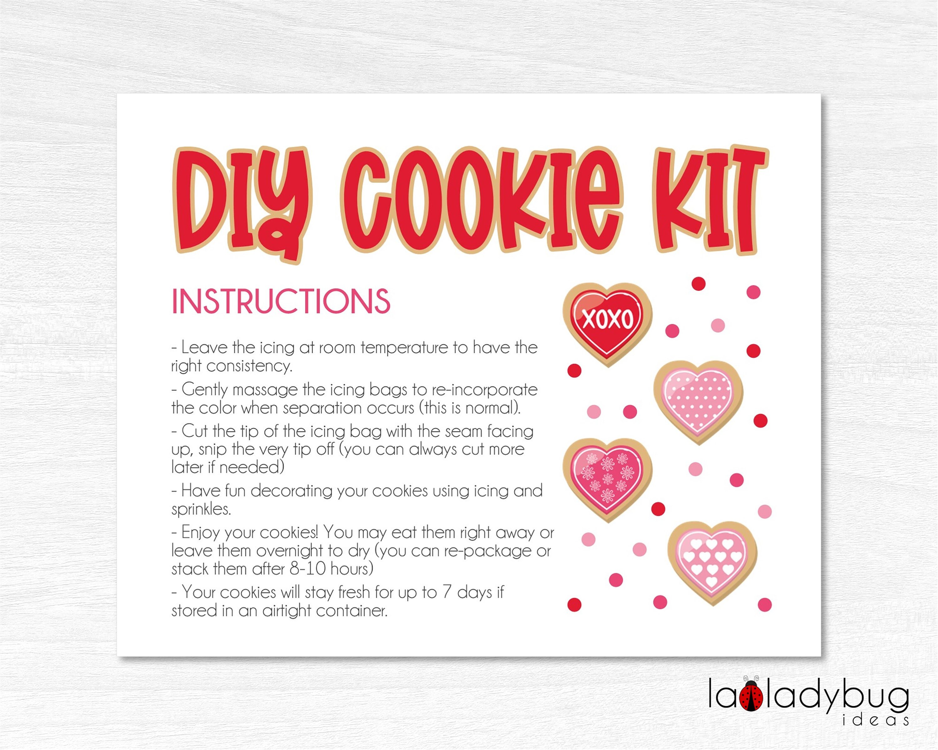 Printable Card for Valentines DIY Cookie Kit Instructions. Printable ...