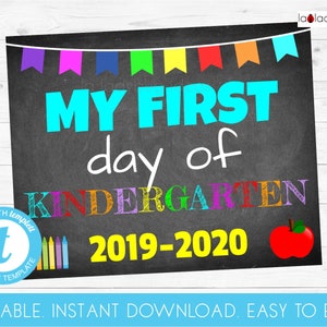 Editable First Day of Kindergarten Sign. Printable First Day of School ...