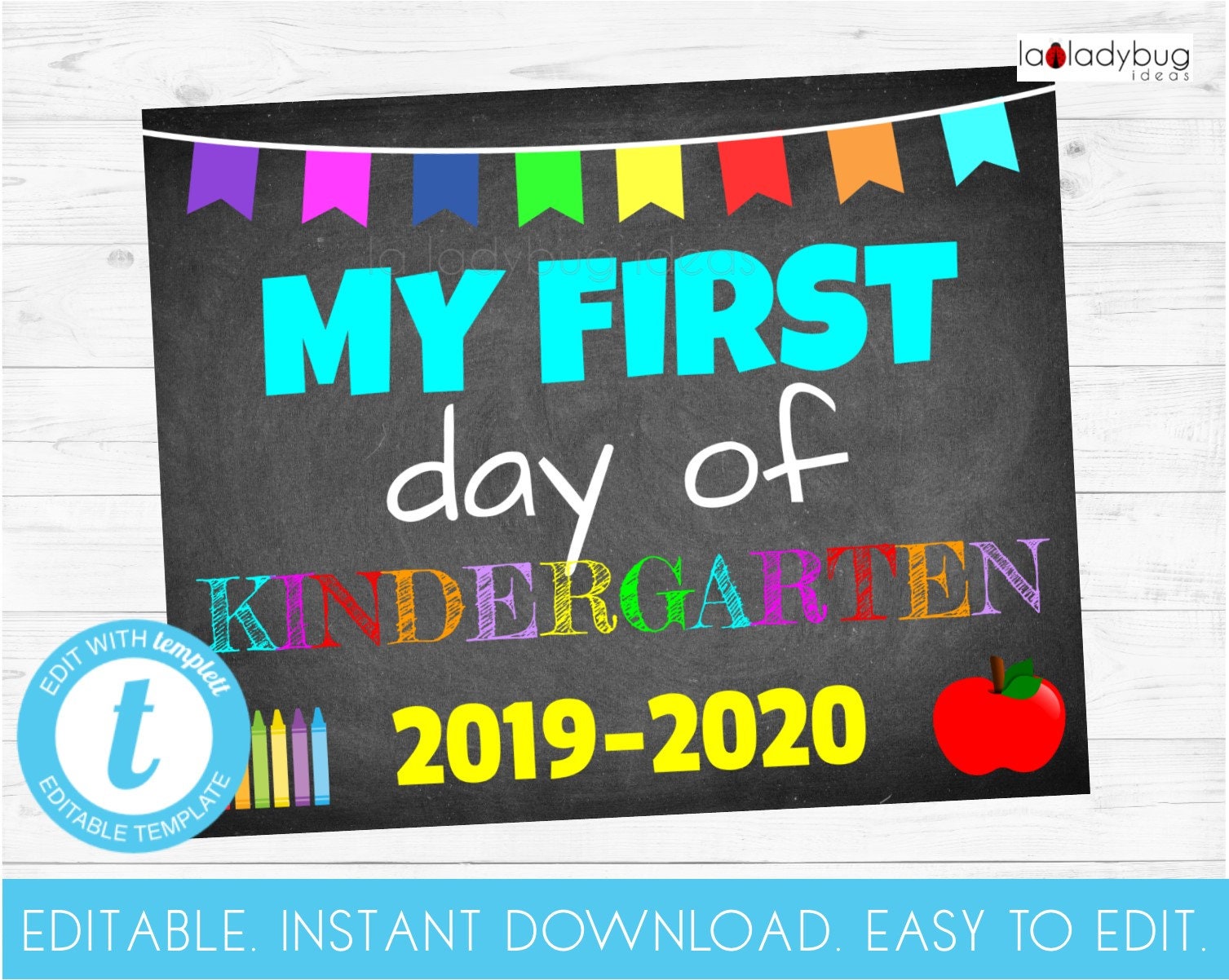 Editable First day of kindergarten sign. Printable First day | Etsy