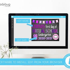 Editable First Day of Virtual School Kindergarten Sign. Printable First ...