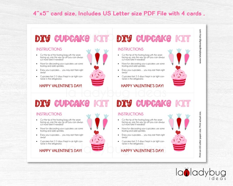 Valentines DIY Cupcake Kit Printable Card. Valentine's Day - Etsy