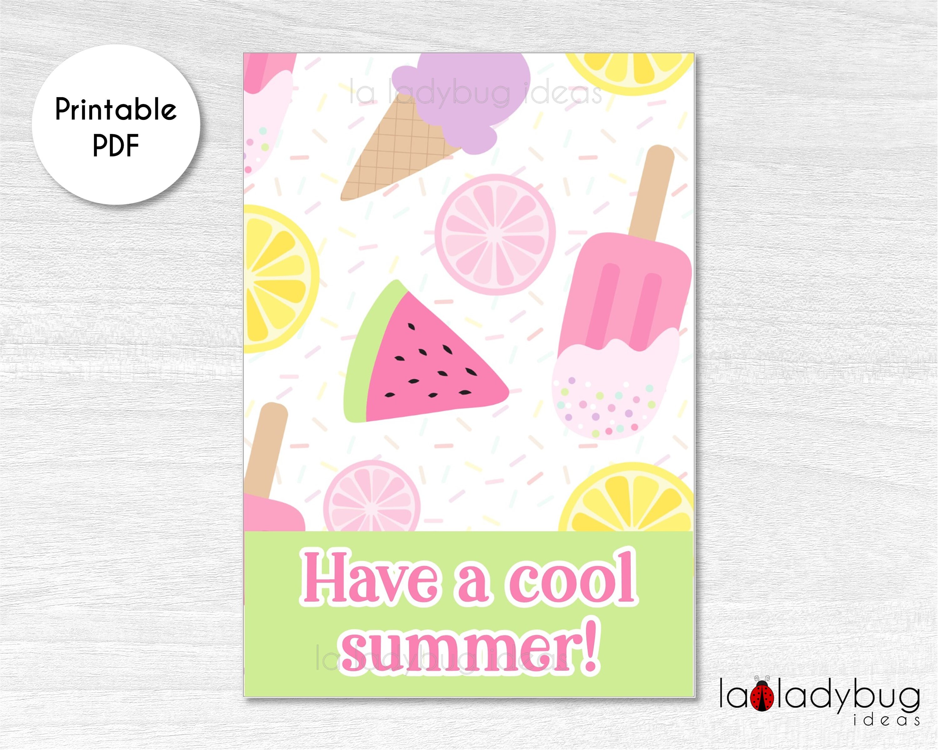 Ice Cream Printable Cookie Card. Summer Card for Cookies. - Etsy