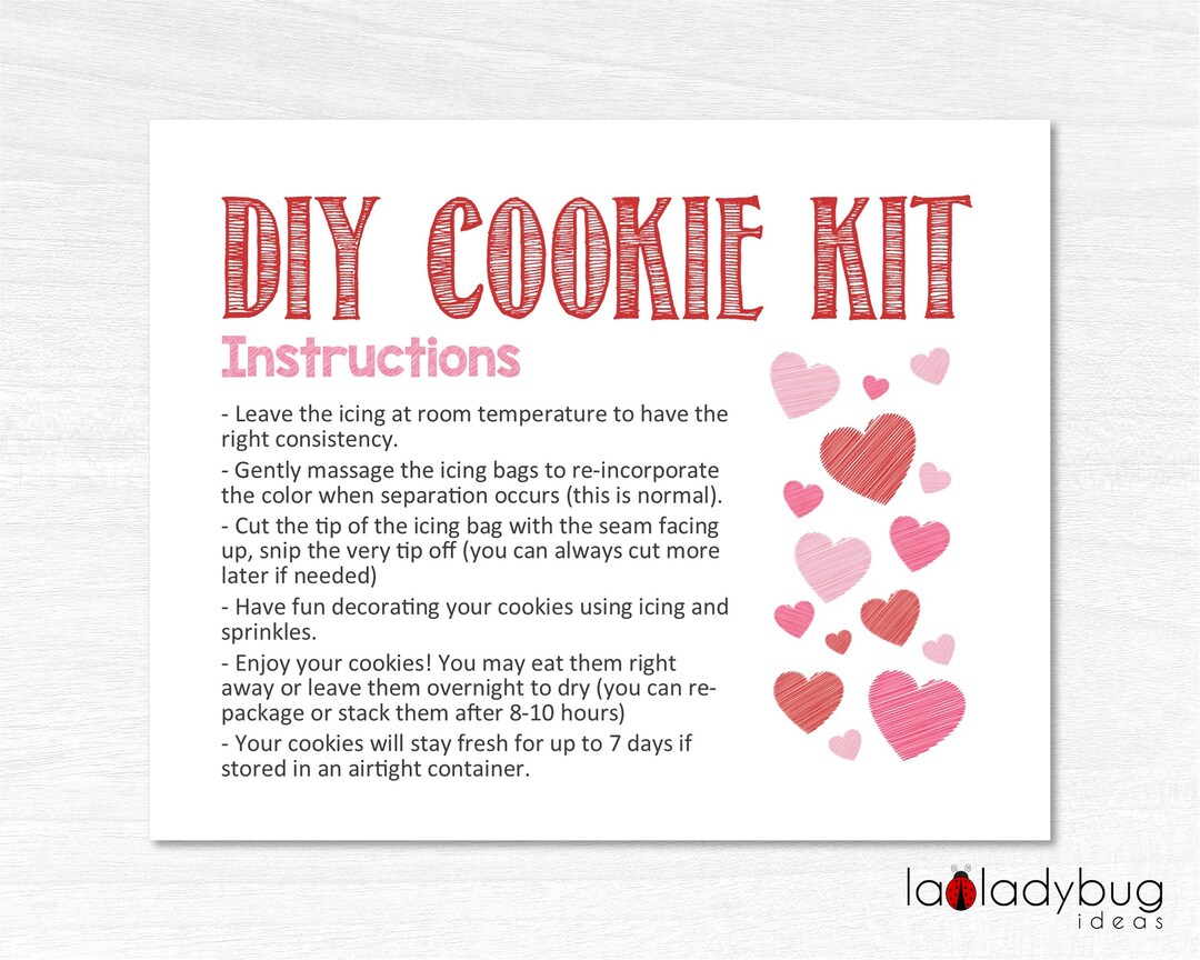 Printable Card for Valentines DIY Cookie Kit Instructions. Printable ...
