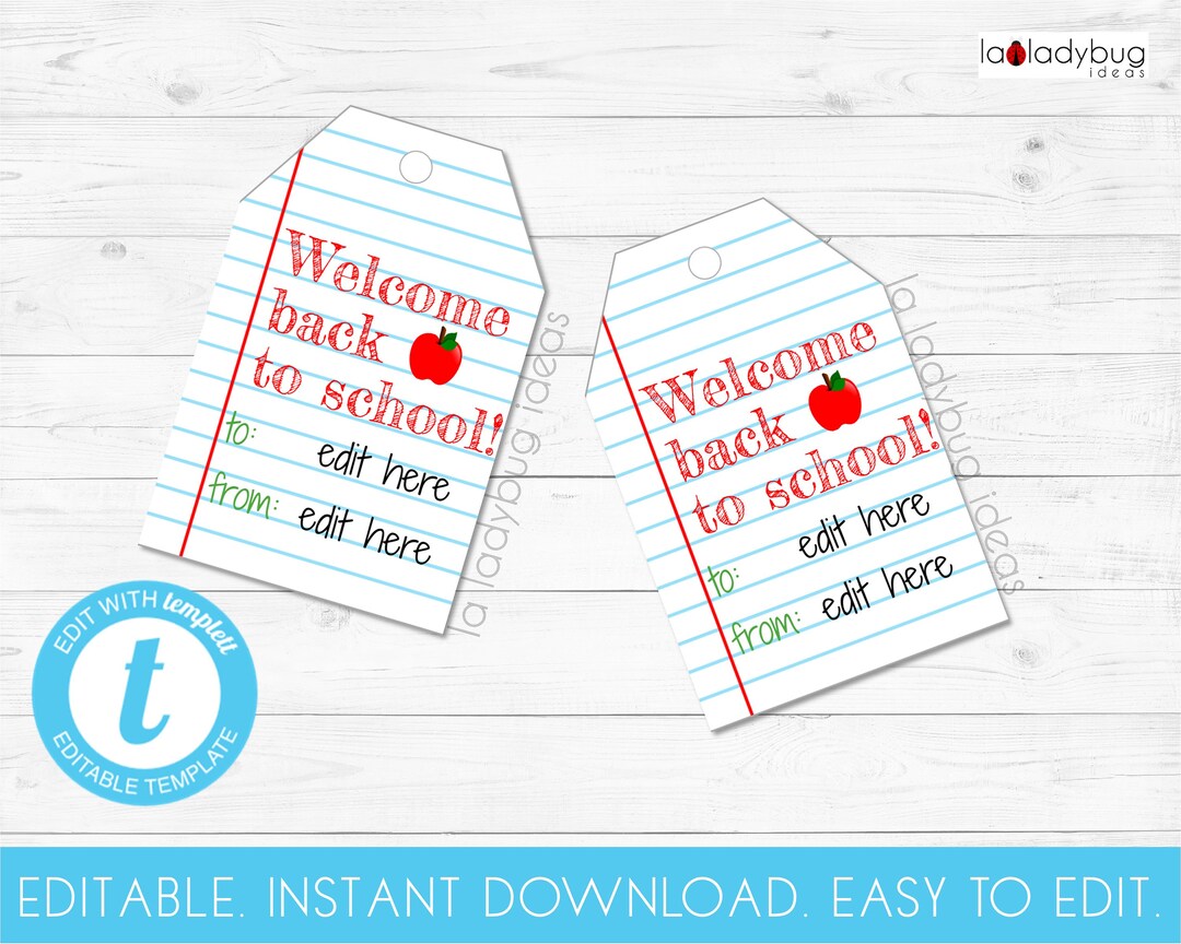 Editable Welcome Back to School Gift Tags. Back to School Printable ...