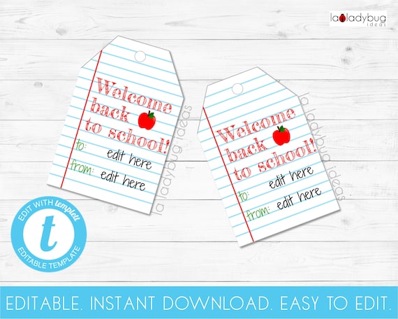 Editable Welcome Back to School Gift Tags. Back to School | Etsy