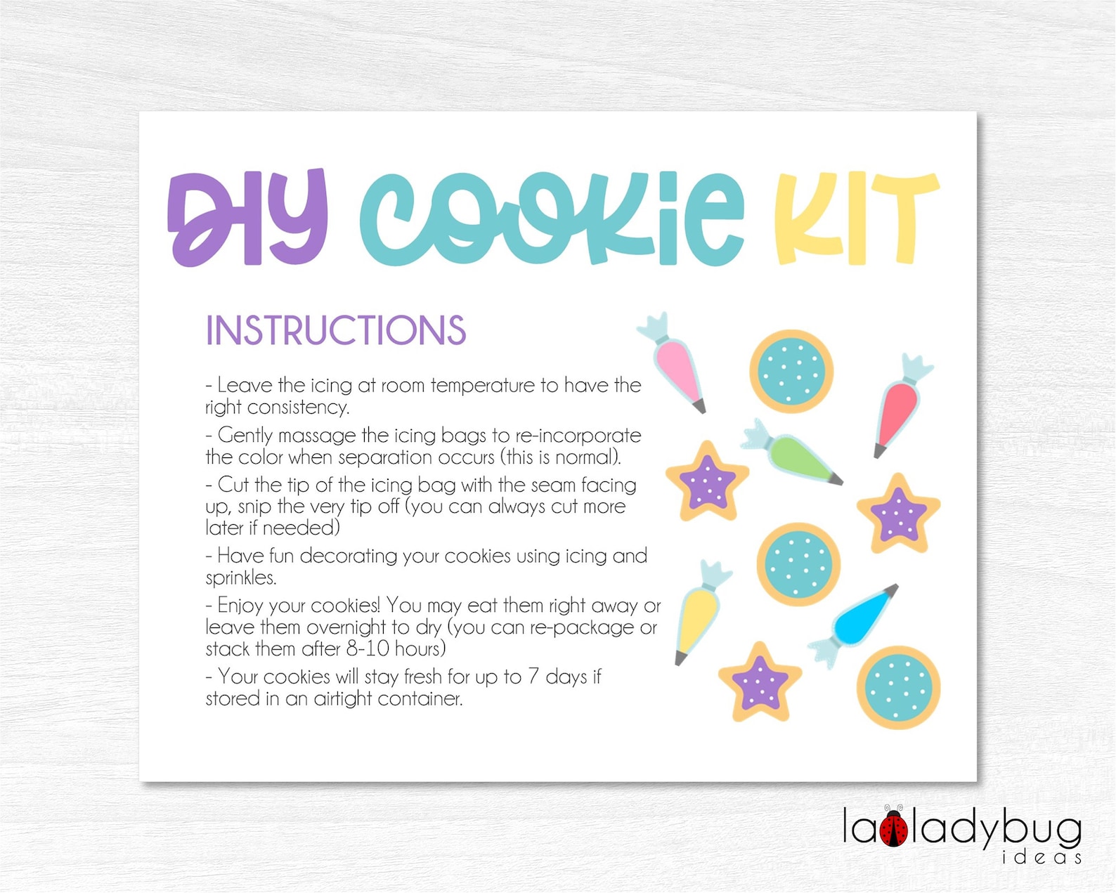 DIY Cookie Kit Instructions Card (PDF) - Etsy