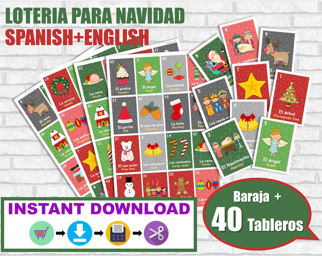 Lotería Navidad Ingles Y Español. Juego Para Navidad. PDF Para Imprimir ...