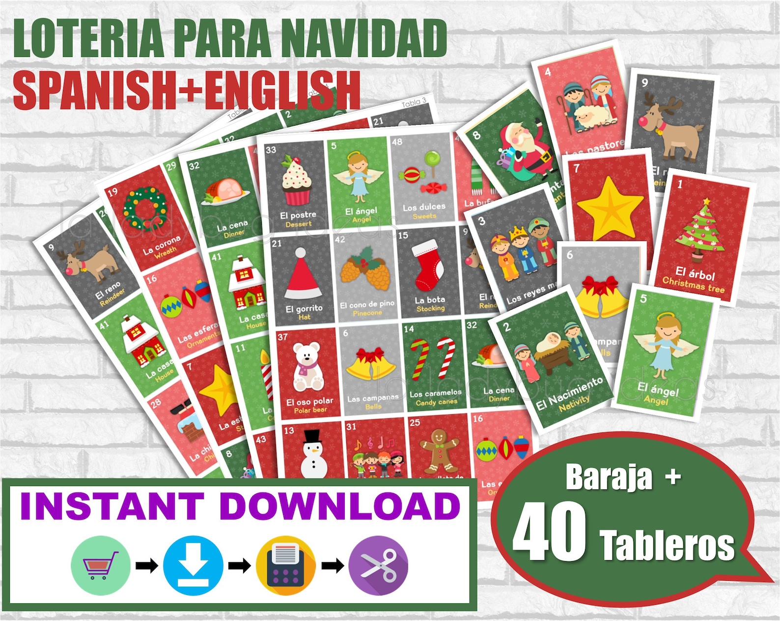 Christmas Lotería Game: English & Spanish Bingo (PDF) - Etsy