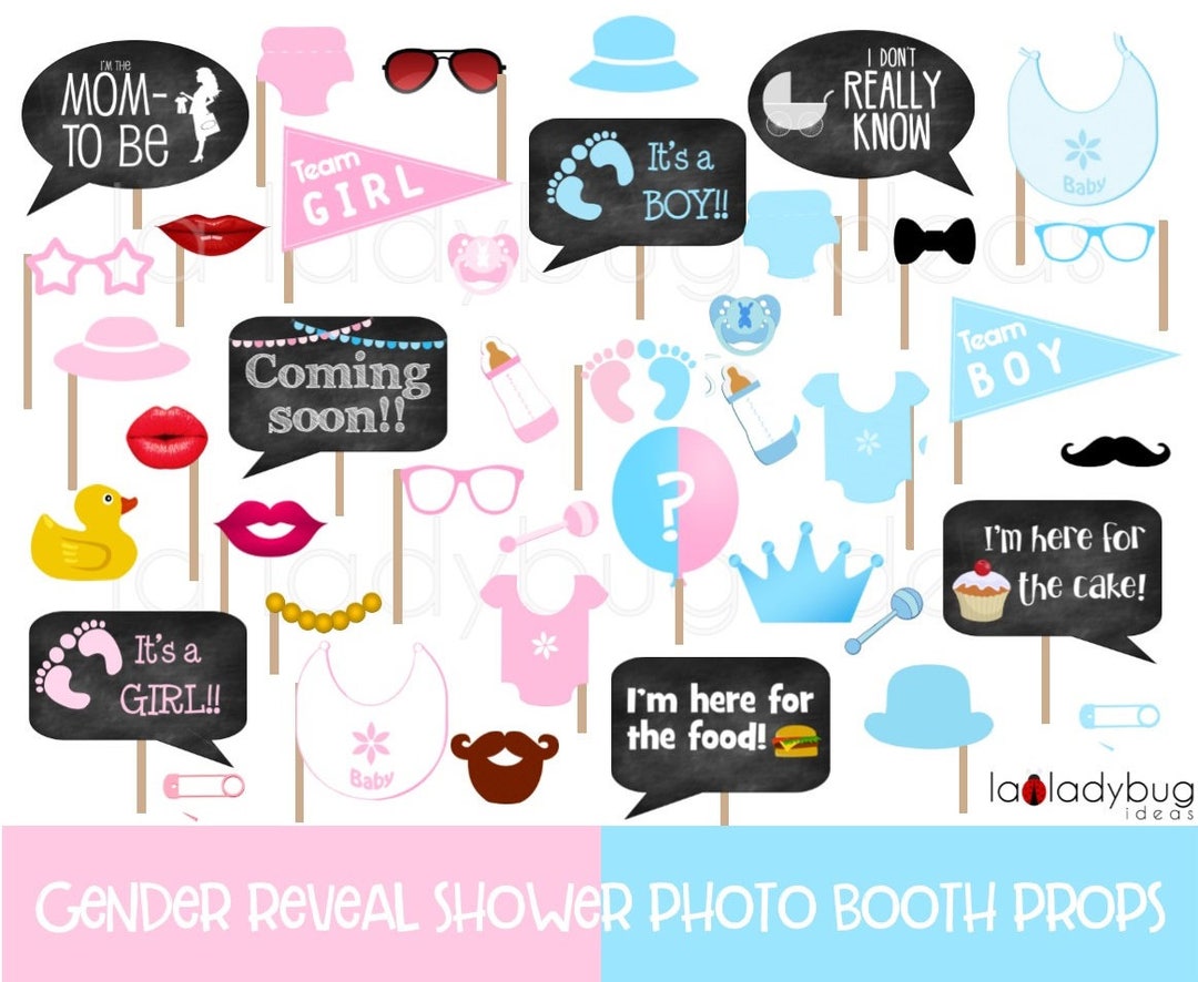 Baby Shower Photo Booth Props Gender Reveal. Printable DIY Baby Shower ...
