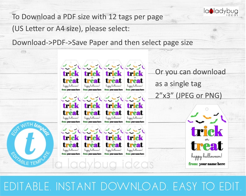 Editable Halloween Gift Tags, Printable Trick or Treat Tags (PDF) - Etsy