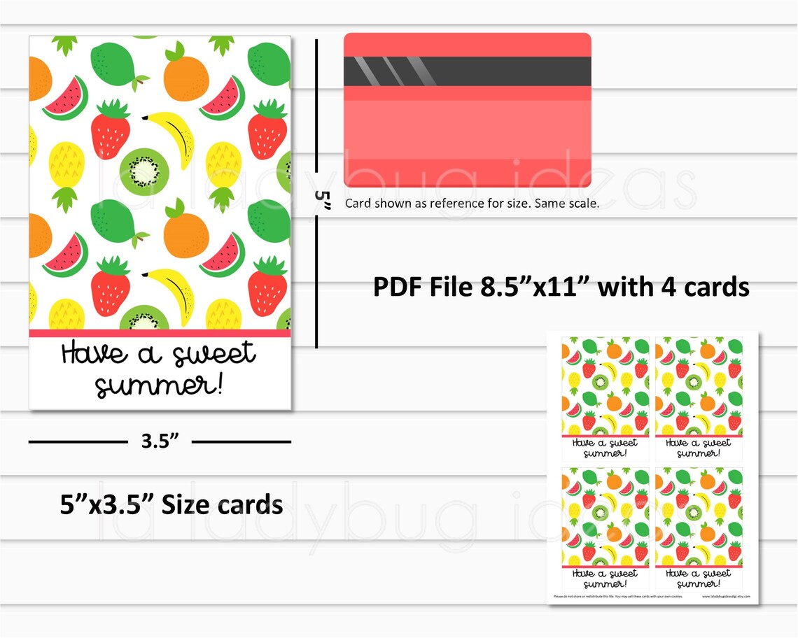 Printable Mini Cookie Card. Summer Card for Cookies. Digital - Etsy