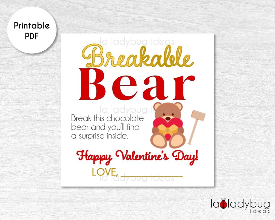 Breakable Bear Chocolate Tag. Breakable Bear Custom Tag. Printable Tags ...