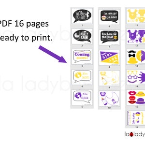 Gender Reveal Photo Booth Props. Purple and Yellow. Printable DIY Photo ...