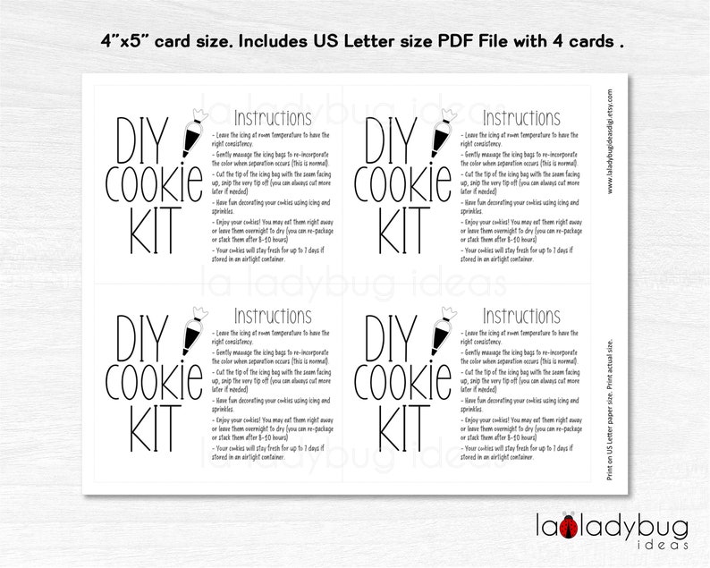 DIY Cookie Kit Instructions Card (printable PDF) - Etsy