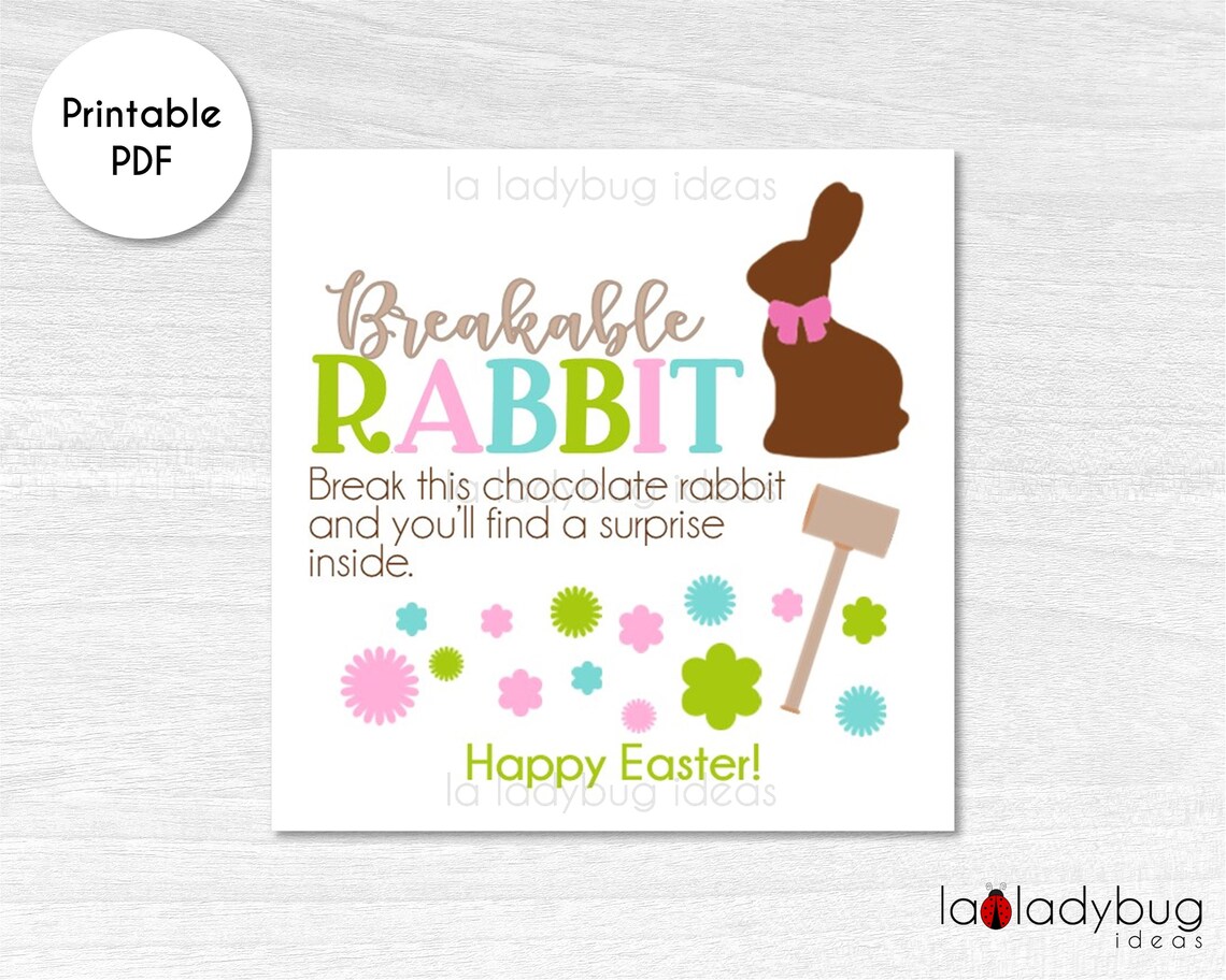 Breakable Chocolate Rabbit Tag. Breakable Bunny Custom Tag. - Etsy