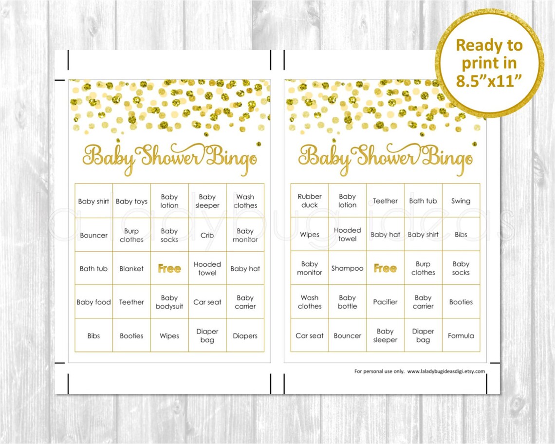 Baby Shower Bingo Cards. Printable. Baby Shower Games Gold. | Etsy