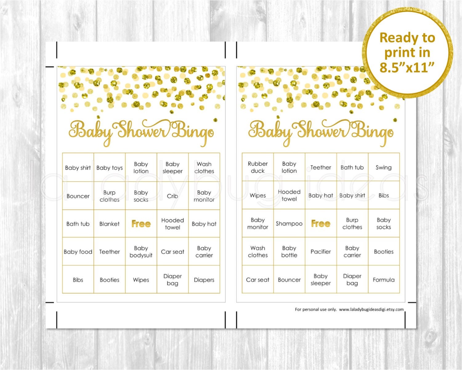 Baby Shower Bingo Cards. Printable. Baby Shower Games Gold. | Etsy