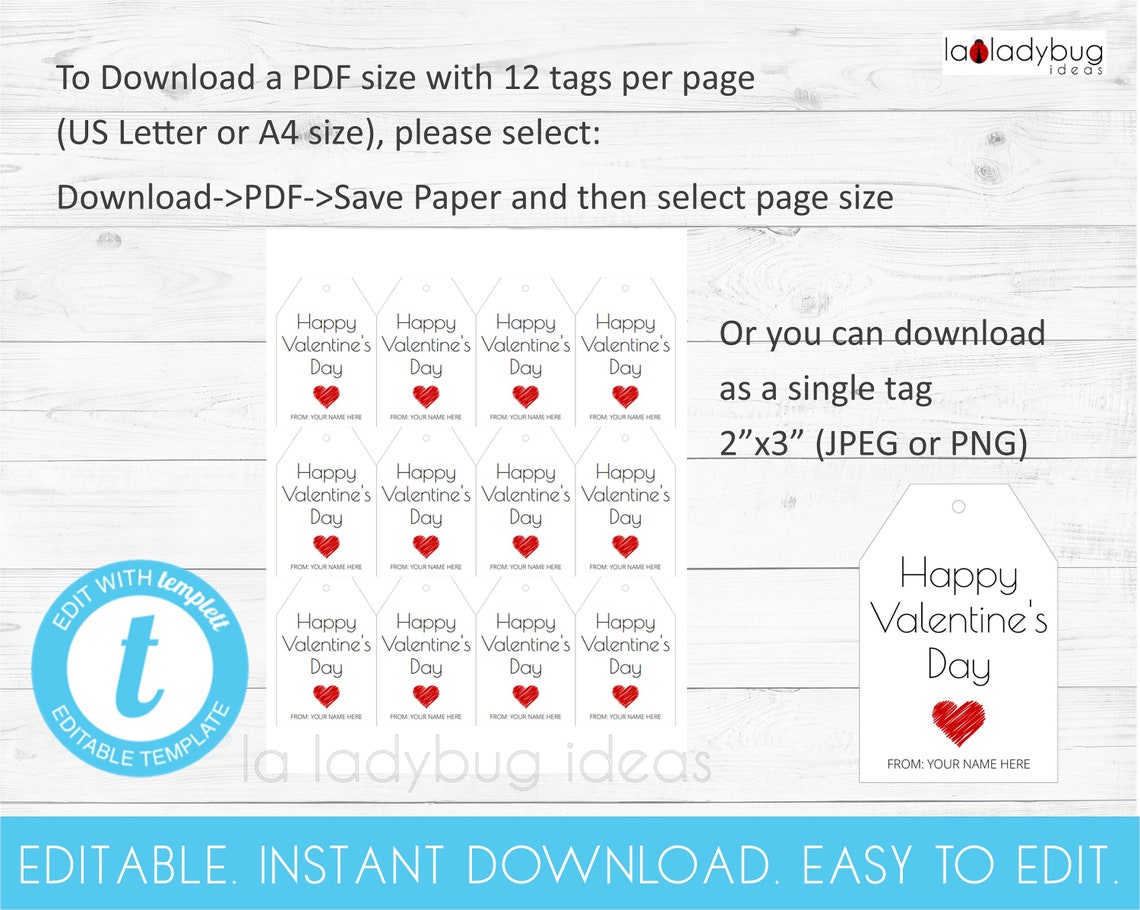 Valentines Day Gift Tags Editable. Printable Valentines Day Tags ...