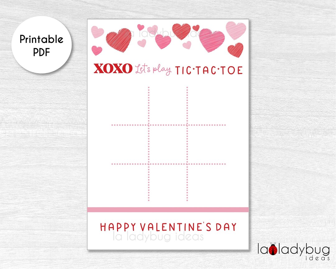 Valentine's Day Tic Tac Toe Card. Happy Valentines Day Mini Card for ...