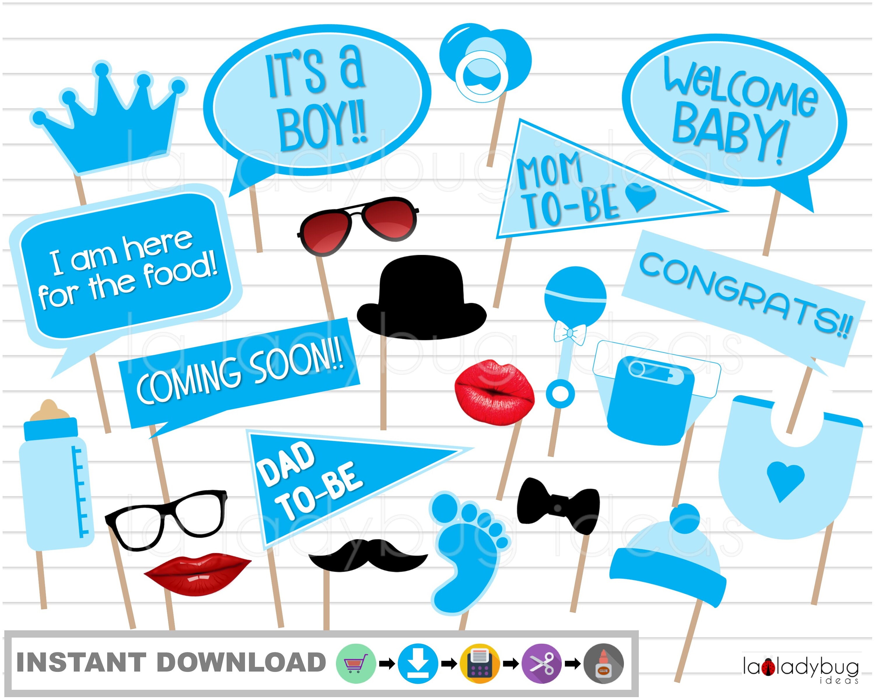 Blue Baby Shower Photo Booth Props for Boy. PDF Printable. DIY - Etsy