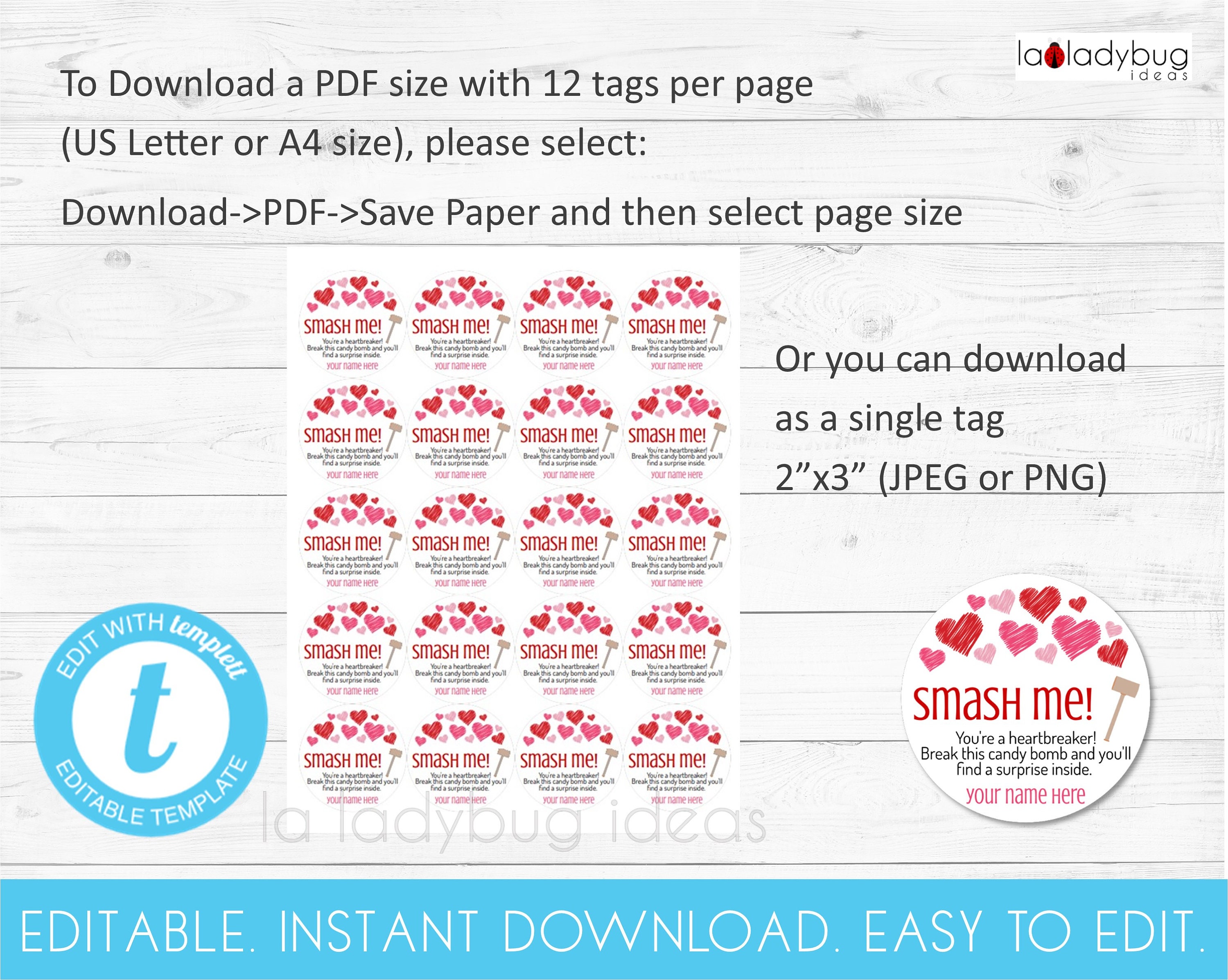 Valentines Day Gift Tags EDITABLE. Breakable Heart. Printable - Etsy