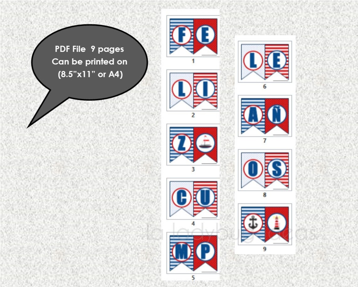 Banderín Feliz cumpleaños. Decoración tema marinero. - Etsy México