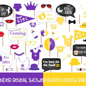 Gender Reveal Photo Booth Props. Purple and Yellow. Printable DIY Photo ...