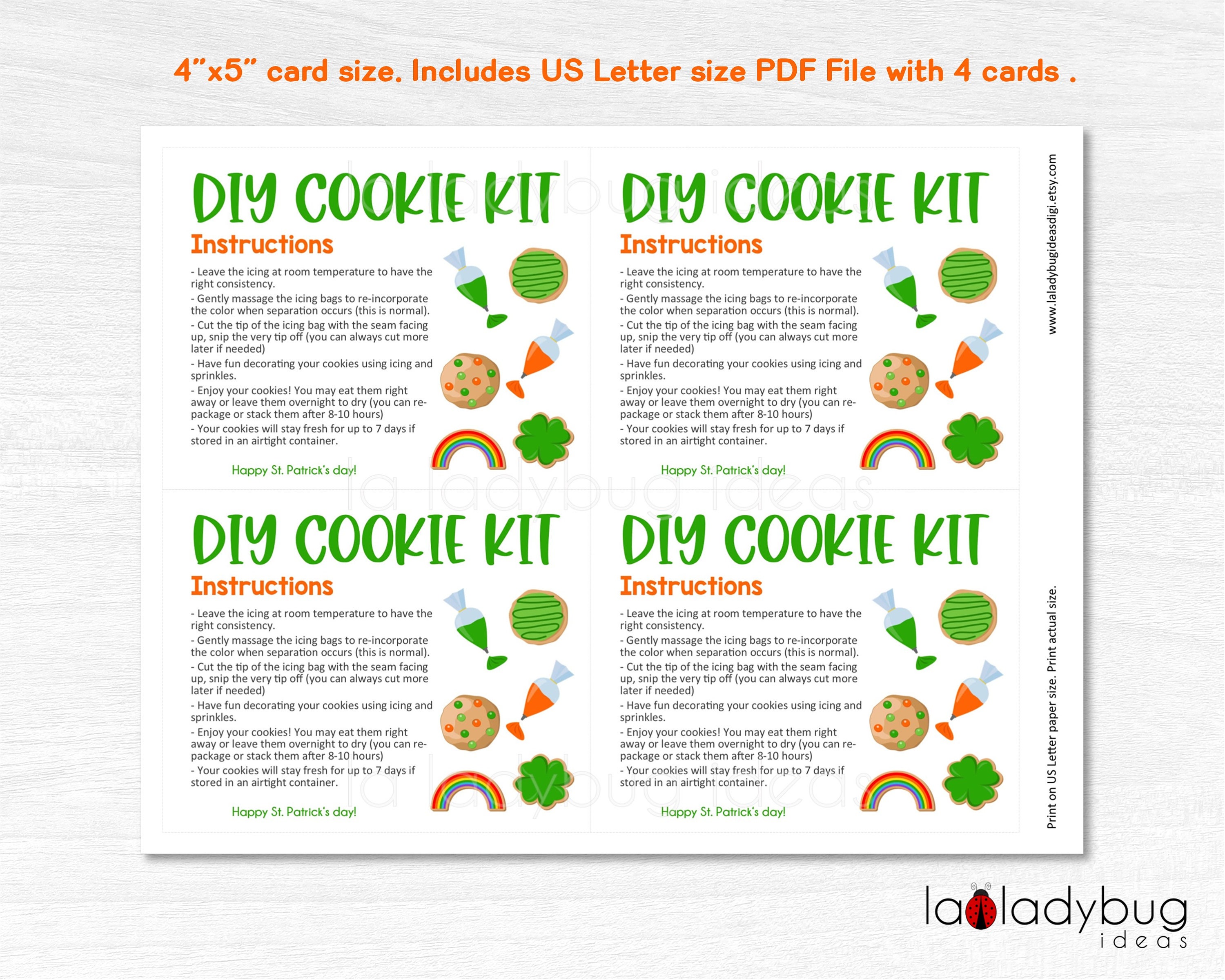 St. Patricks Day DIY Cookie Kit Instructions Printable Card. Printable ...