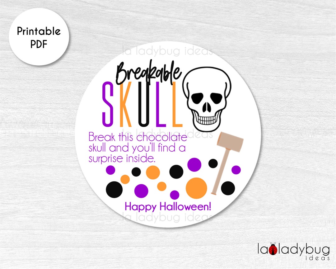 Breakable Chocolate Skull Tag. Breakable Skull Printable Tag. Printable ...