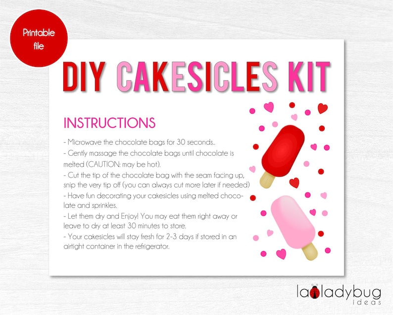 DIY Cakesicles Kit Instructions Card Valentines. Printable | Etsy