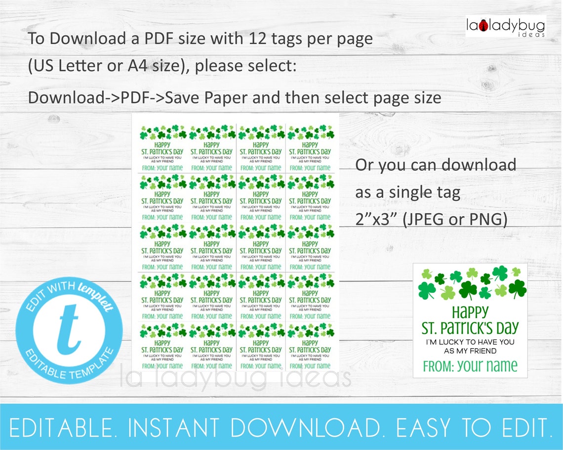 Editable St. Patricks Day Gift Tags. Printable St. Patricks - Etsy