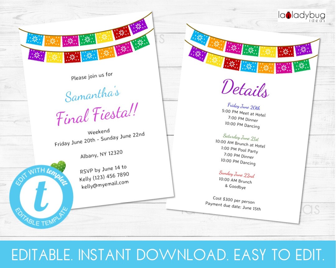 Editable Final Fiesta Invitation. Bachelorette Party. Mexican Bridal ...