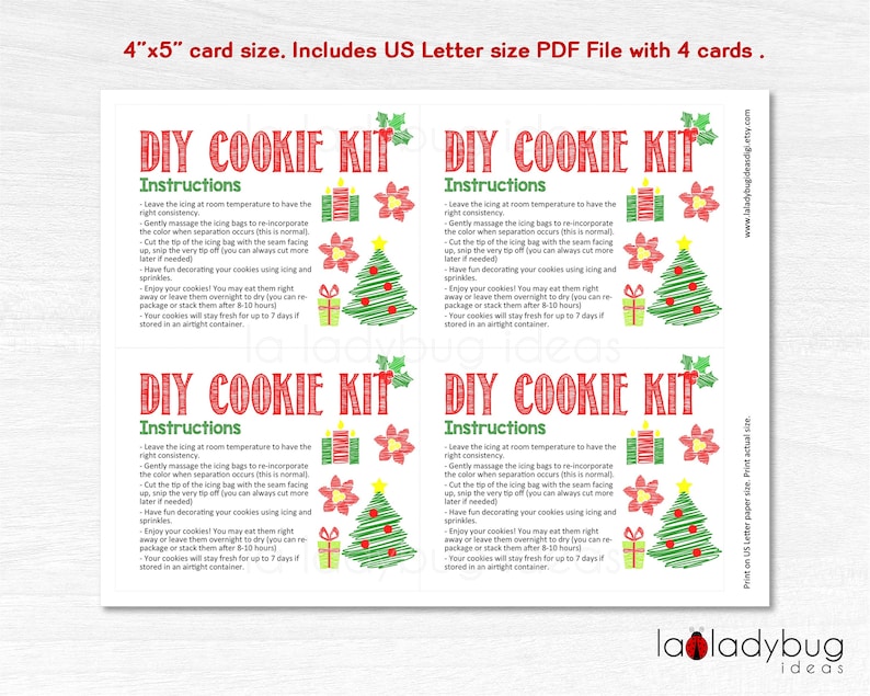 Printable Christmas Card for DIY Cookie Kit Instructions. Printable ...