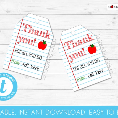 EDITABLE Teacher Appreciation Gift Tags Printable Teacher - Etsy