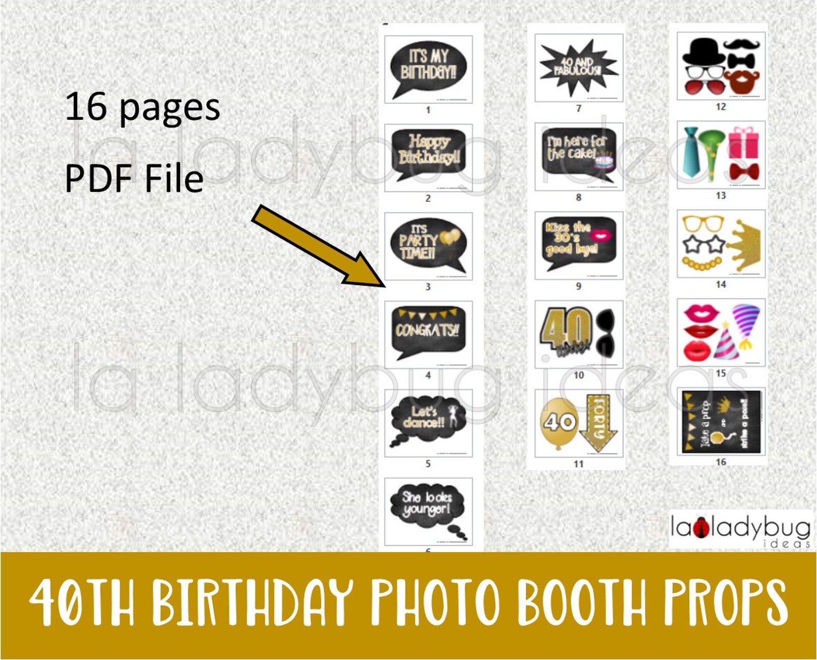 40th Birthday Gold Photo Booth Props. Printable. DIY Forty | Etsy