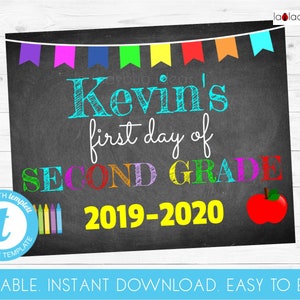 Editable First Day of Second Grade Sign. Printable First Day of School ...