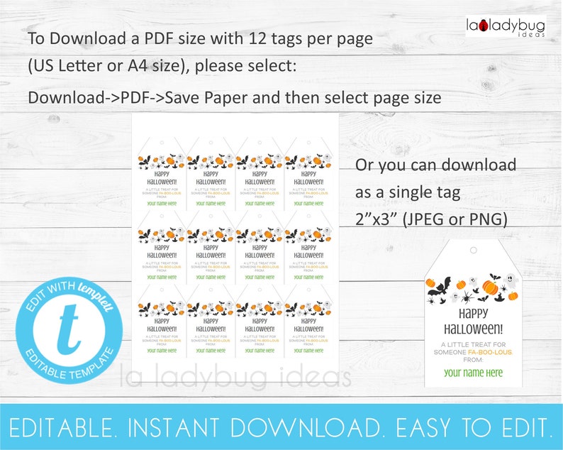 Editable Halloween Gift Tags. Printable Halloween Tags. - Etsy