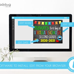 Editable First Day of Virtual School Second Grade Sign. Printable First ...