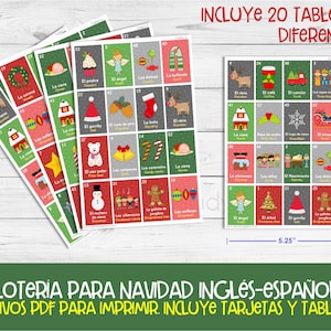 Lotería Navidad Ingles Y Español. Juego Para Navidad. PDF Para Imprimir ...