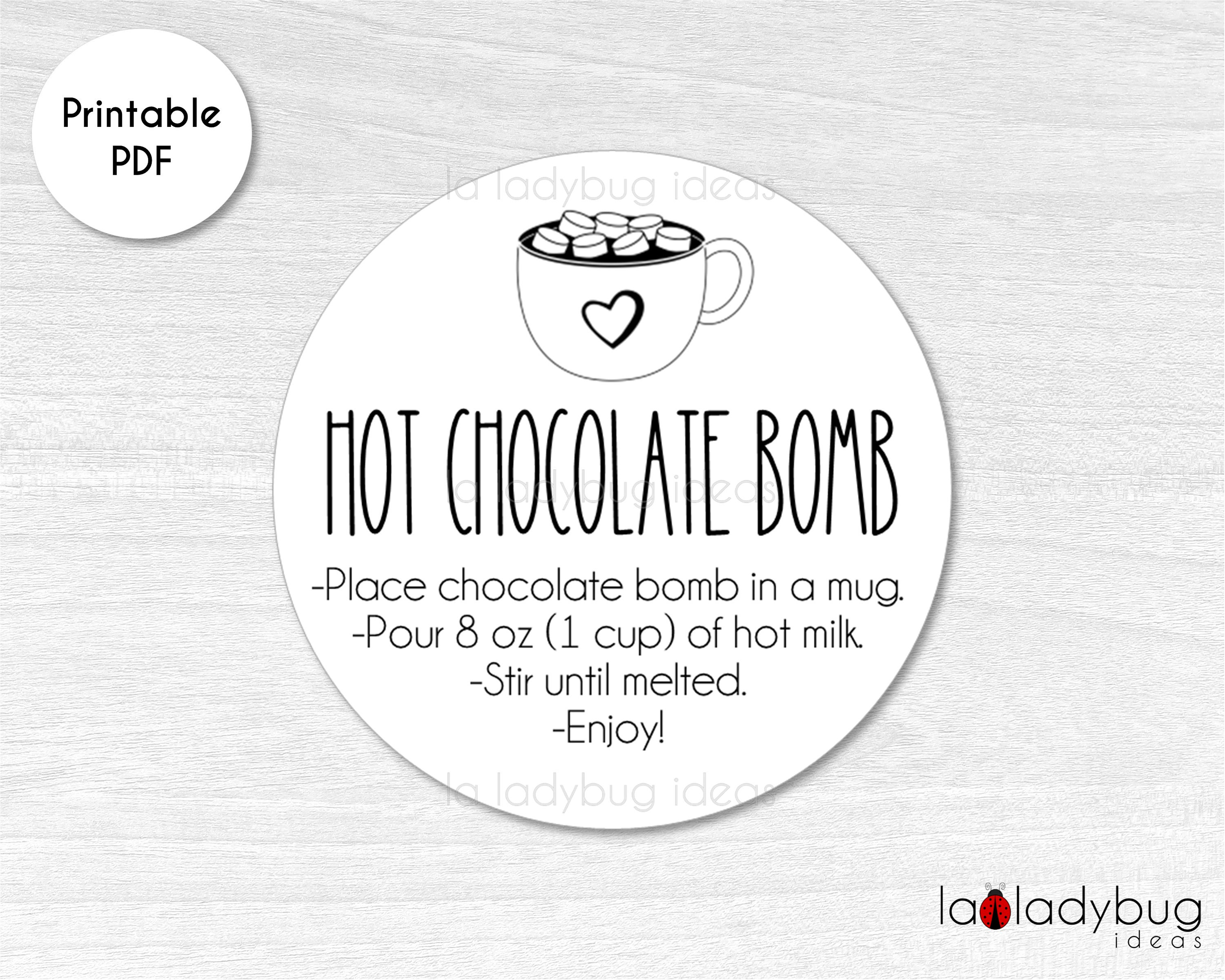Hot Chocolate Bomb Tag. Hot Cocoa Bomb Instructions Card. - Etsy