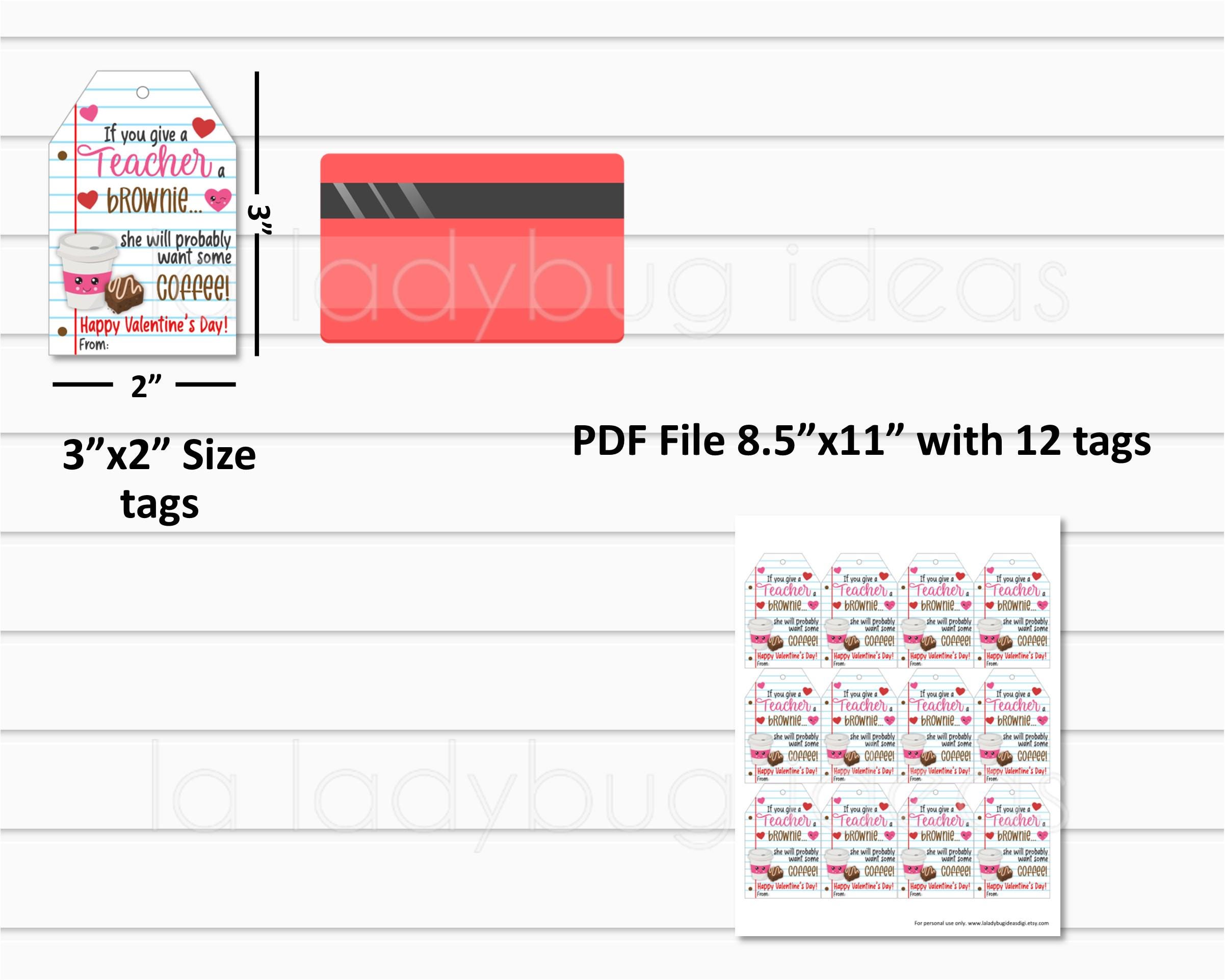 Valentine's Teacher Gift Tags, Printable Brownie Design (PDF) - Etsy