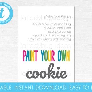 Editable Paint Your Own Cookie Bag Topper. Printable PYO Cookie Cards ...