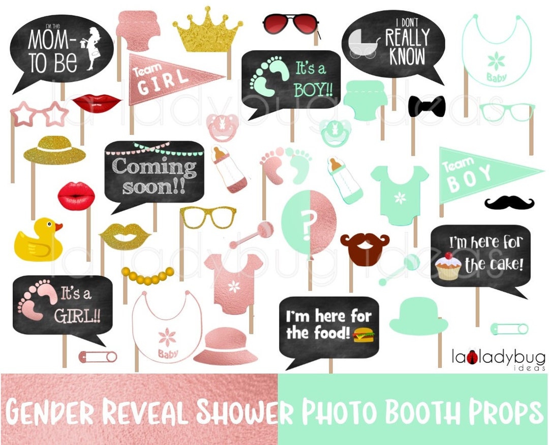 Gender Reveal Baby Shower Photo Booth Props. Rose Gold and Mint ...
